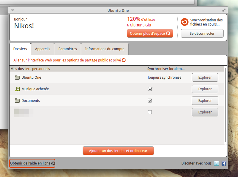 Interface du client U One - elementary OS